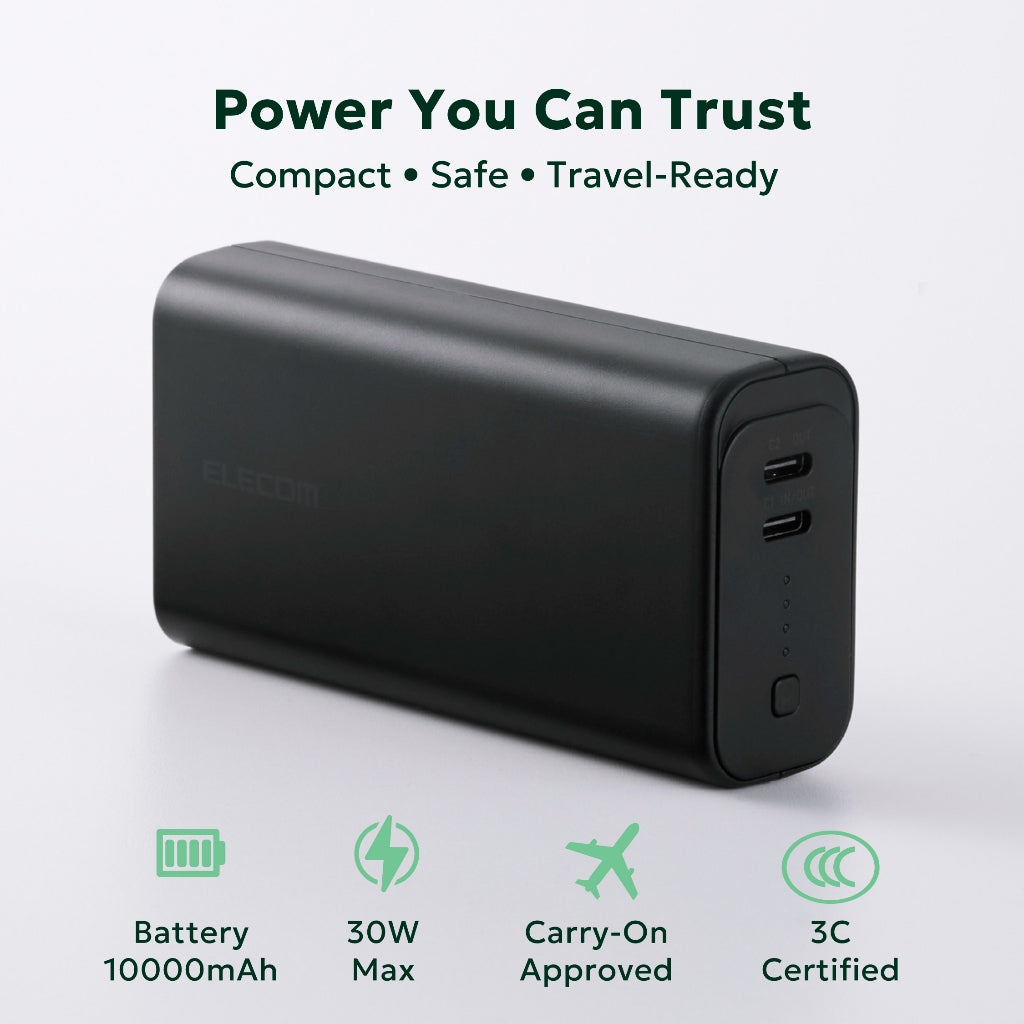 ELECOM CCC Certified Power Bank 10000mAh 30w Output PD 2Type-C Port Ca ...
